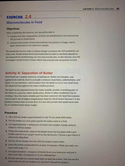 Solved LAB TOPIC 2 Macromolecules 43 EXERCISE 2.4 | Chegg.com