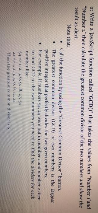 Solved 2 Write A Javascript Function Called Gcd That