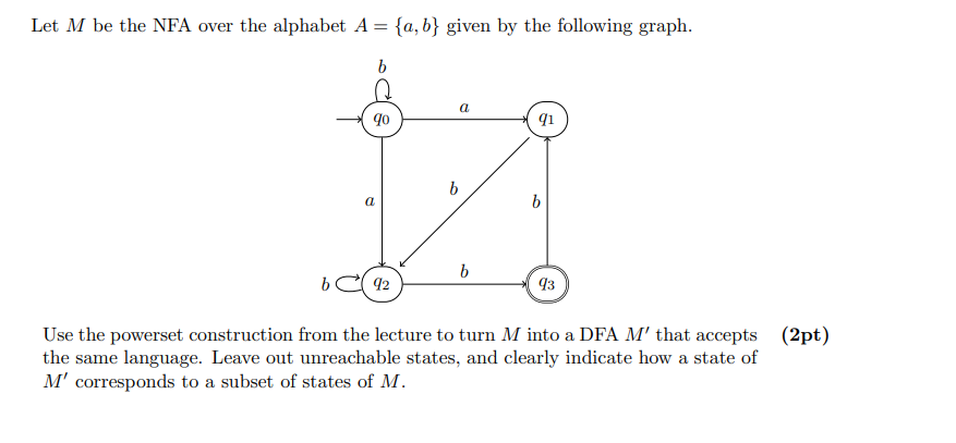 Solved Let M ﻿be the NFA over the alphabet A={a,b} ﻿given by | Chegg.com