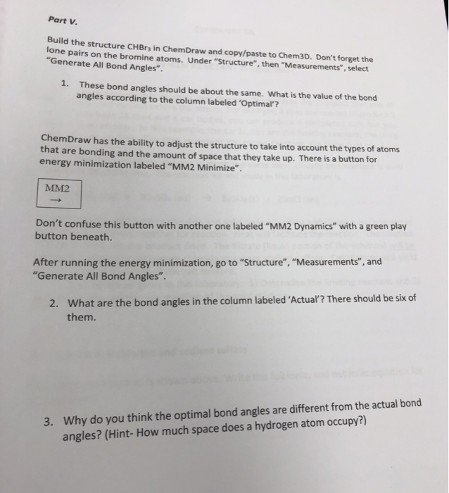Part V. Build the structure CHBr3 in ChemDraw and | Chegg.com