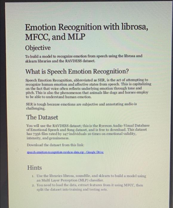 Solved Emotion Recognition with librosa, MFCC, and MLP | Chegg.com