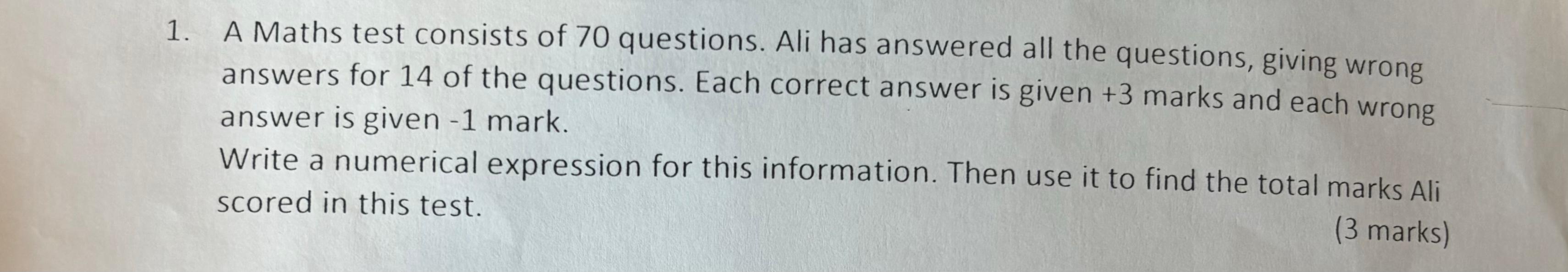 Solved A Maths test consists of 70 questions. Ali has | Chegg.com