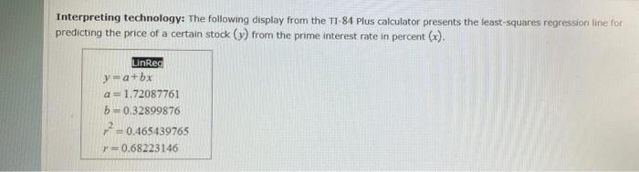 Solved Interpreting technology: The following display from | Chegg.com