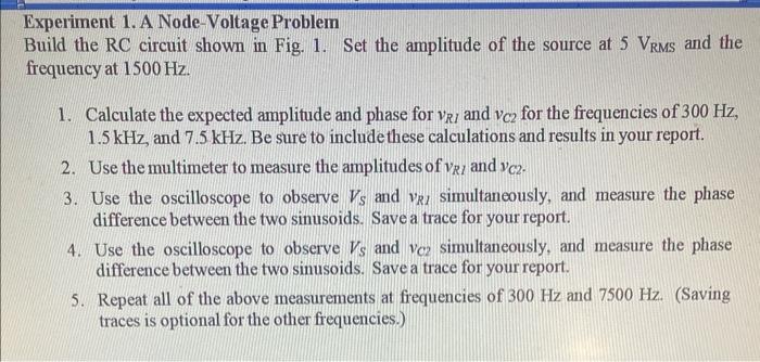 Solved Experiment 1. A Node-Voltage Problem Build the RC | Chegg.com