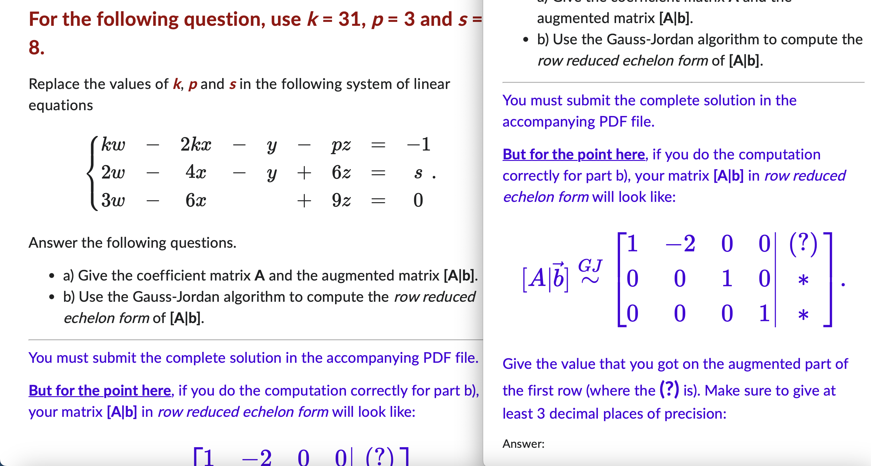 Solved Give the value that you got on the augmented part | Chegg.com