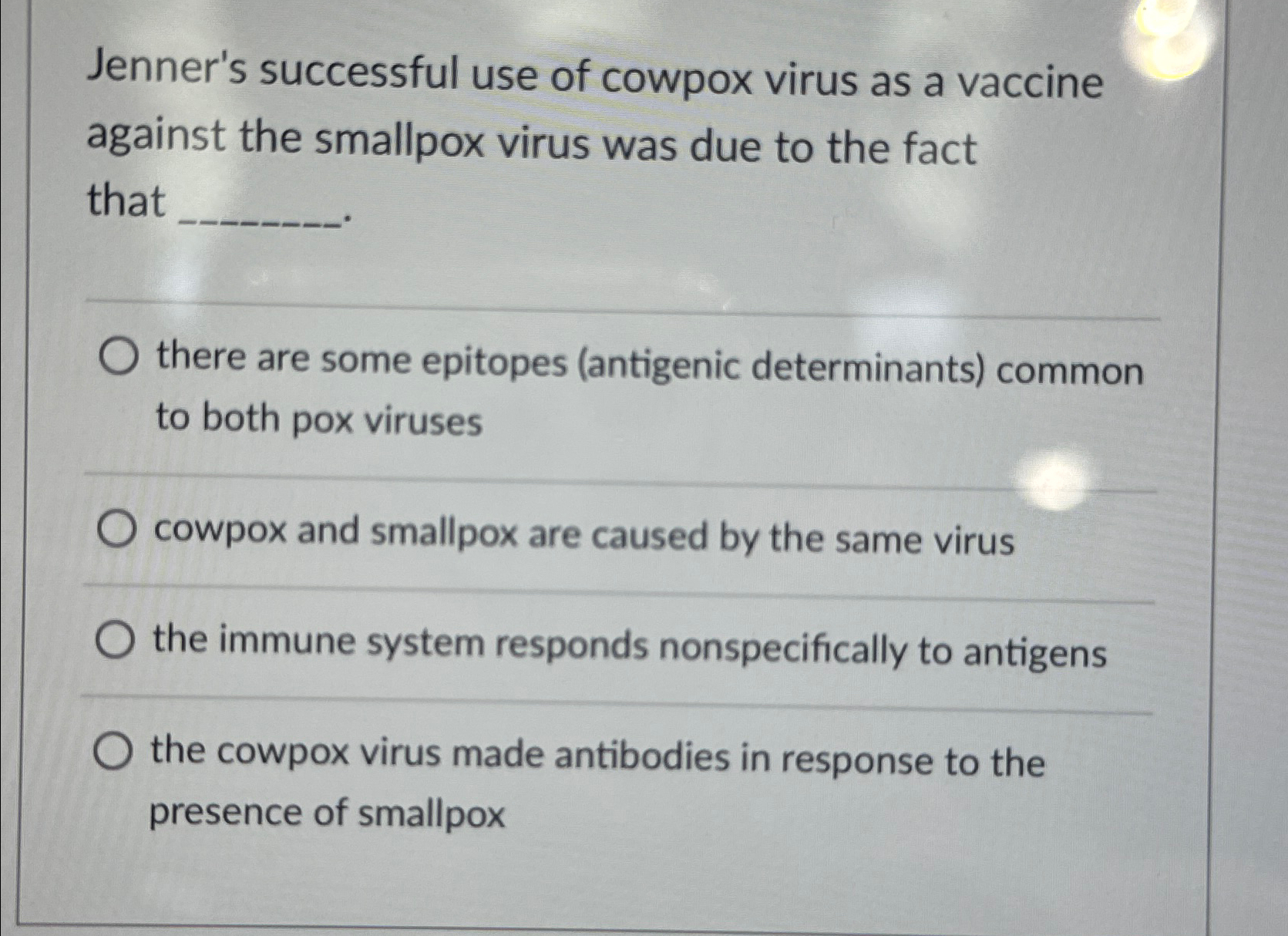 Solved Jenner's successful use of cowpox virus as a vaccine | Chegg.com