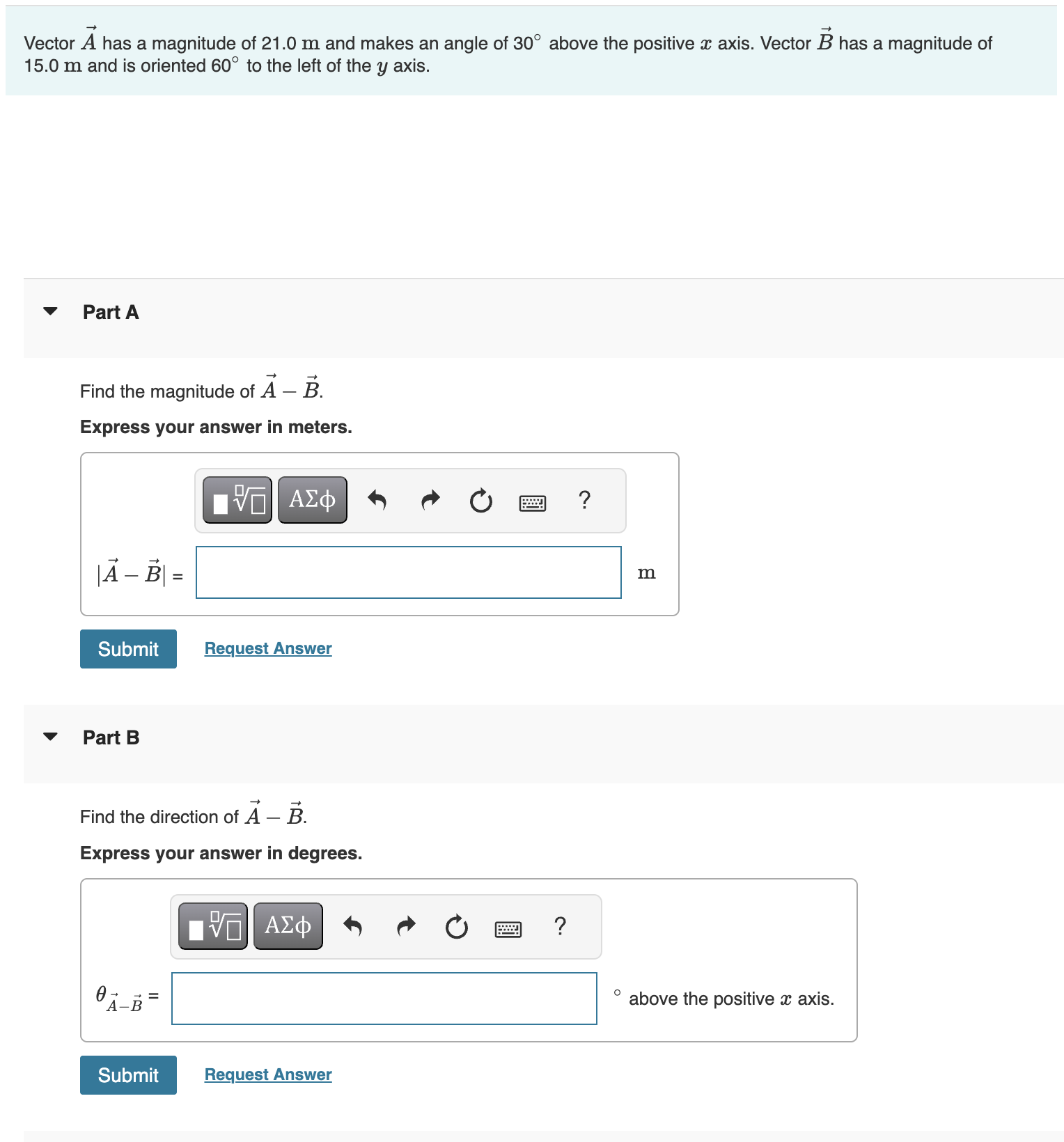 Solved Vector vec(A) ﻿has a magnitude of 21.0 m ﻿and makes | Chegg.com