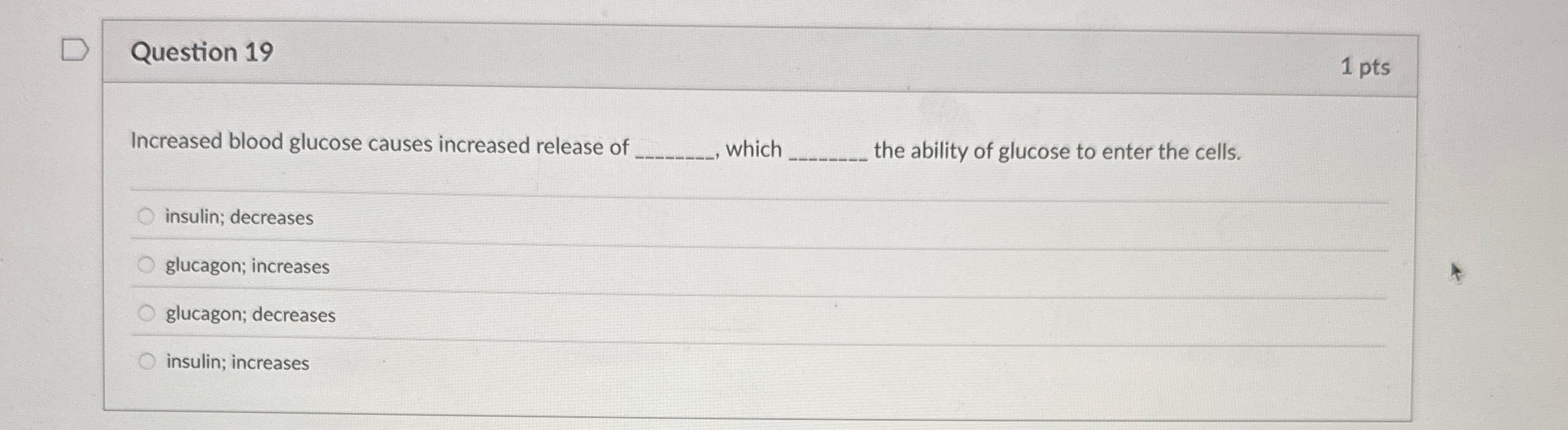 Solved Question 191 ﻿ptsIncreased blood glucose causes | Chegg.com