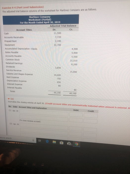 Solved Exercise 4-4 (Part Level Submission) The adjusted | Chegg.com