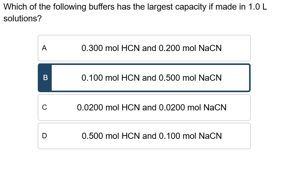 Solved Which of ﻿the following buffers has the largest | Chegg.com