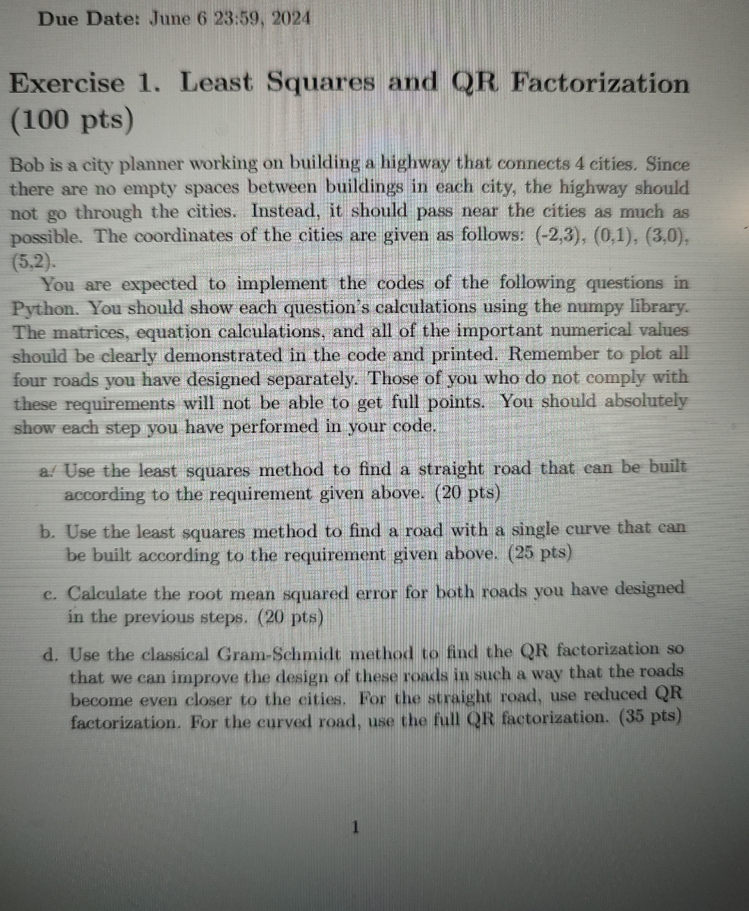 Solved Due Date: June 6 23:59, 2024Exercise 1. ﻿Least | Chegg.com