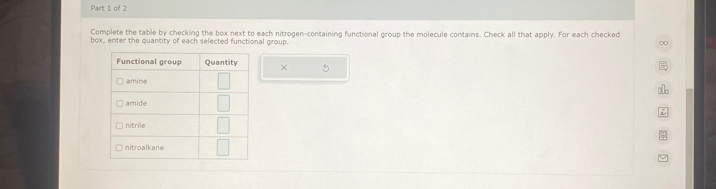 Solved Part 1 ﻿of 2Complete the table by checking the box | Chegg.com