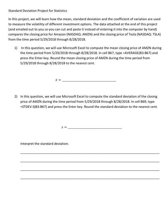 Solved Standard Deviation Project for Statistics In this | Chegg.com