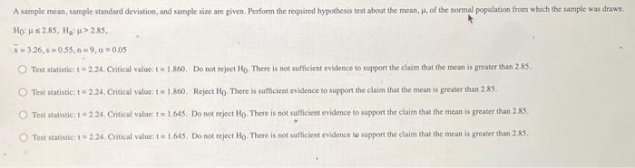 Solved A sample mean, sample standard deviation, and sample | Chegg.com