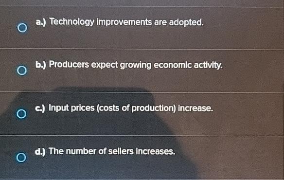 Solved a.) ﻿Technology improvements are adopted.b.) | Chegg.com