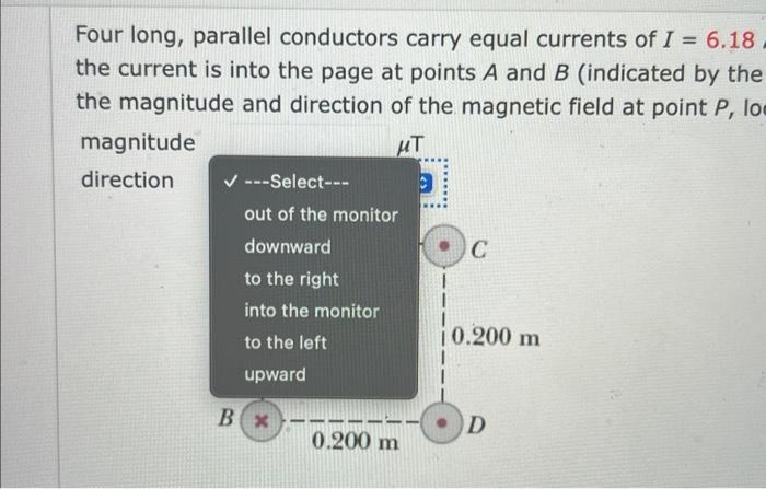 Solved Four long, parallel conductors carry equal currents | Chegg.com
