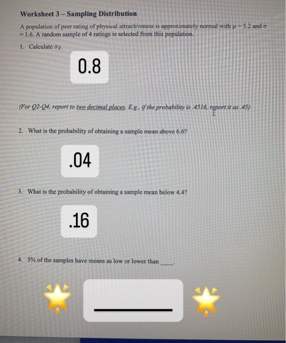 Solved Worksheet 3 Sampling Distribution A Population Of
