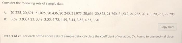 Solved Consider the following sets of sample data: A: | Chegg.com