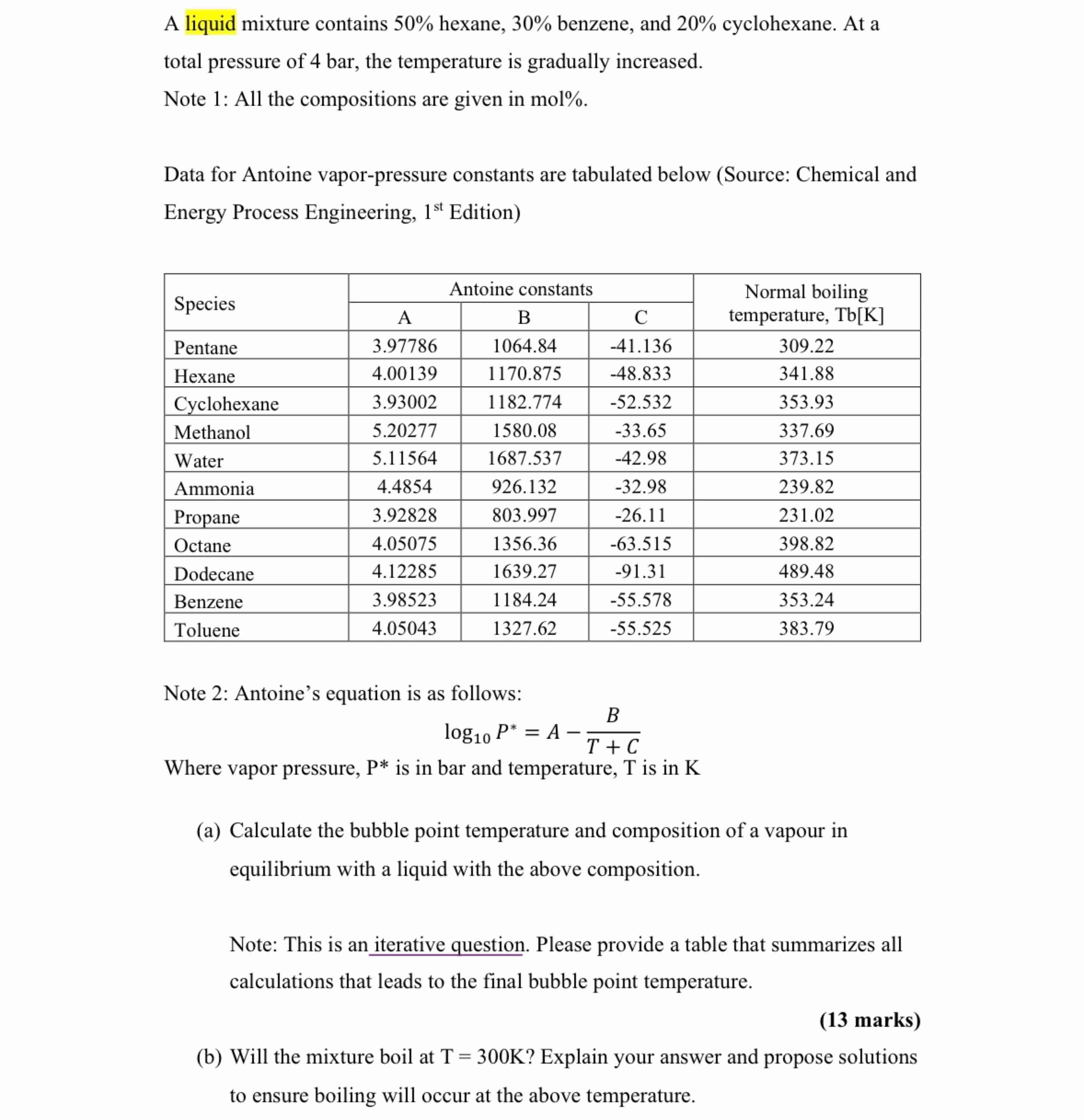 A liquid mixture contains \( 50 \% \) ﻿hexane, | Chegg.com