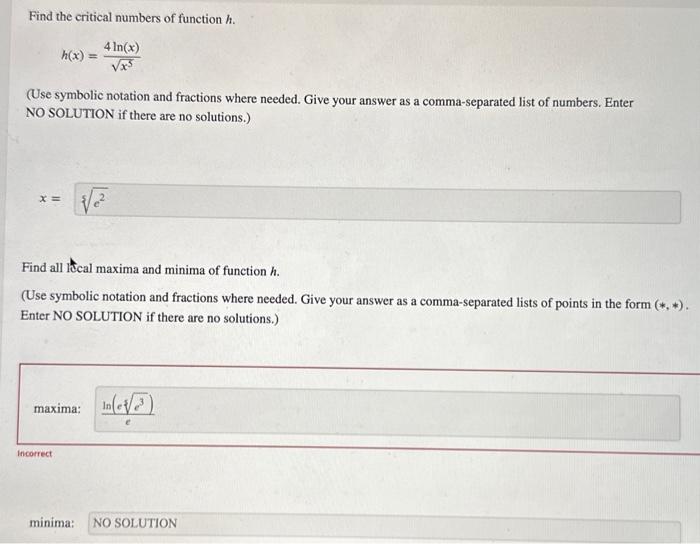 Solved Find the critical numbers of function h. | Chegg.com