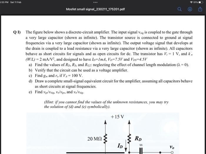 Solved I) The figure below shows a discrete-circuit | Chegg.com