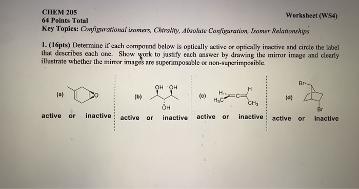 Solved CHEM 205 Worksheet (WS4) 64 Points Total Key Topics: | Chegg.com