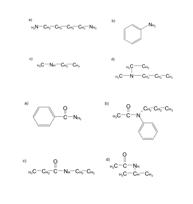 Solved b) a) H2N-CH, CH, CH, CH-NH2 -NH2 c) H2C-NH-CH CHE нс | Chegg.com