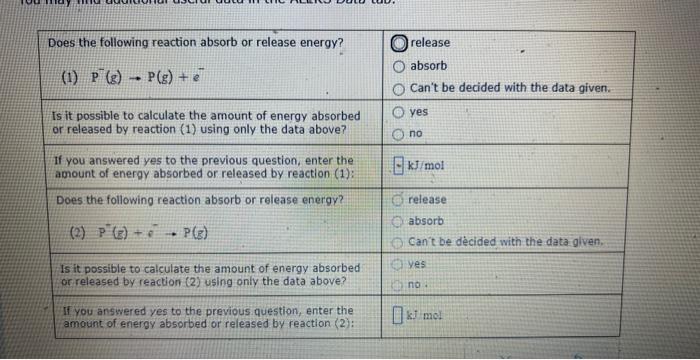 Solved Does the following reaction absorb or release energy? | Chegg.com