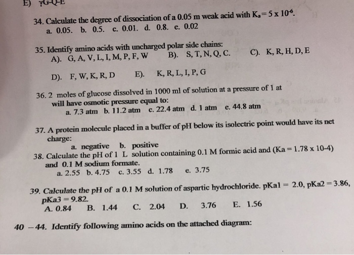 Solved 34. Calculate the degree of dissociation of a 0.05 m | Chegg.com
