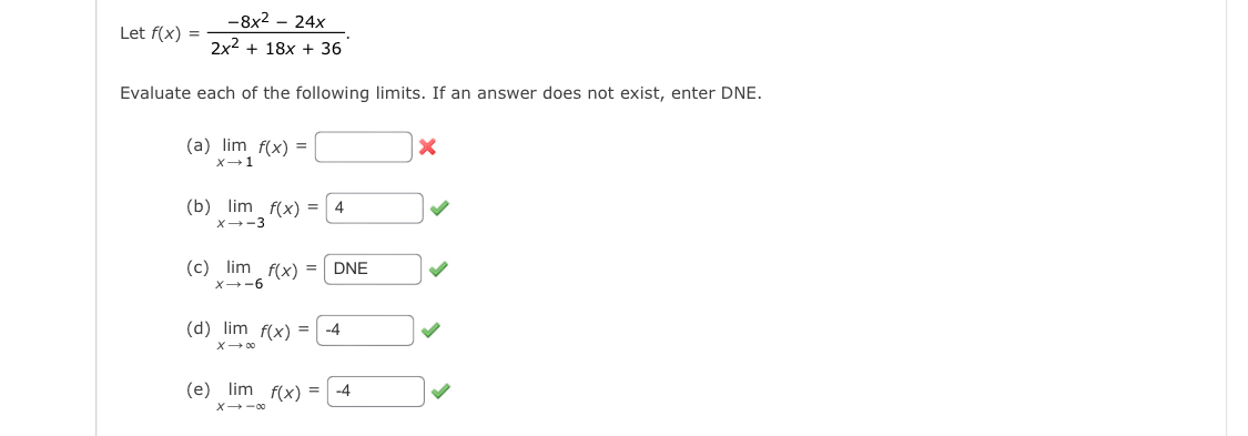 Solved Let f(x)=-8x2-24x2x2+18x+36.Evaluate each of the | Chegg.com