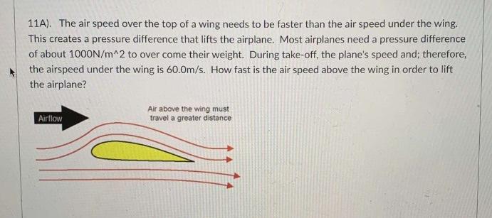 Solved 11A). The air speed over the top of a wing needs to | Chegg.com