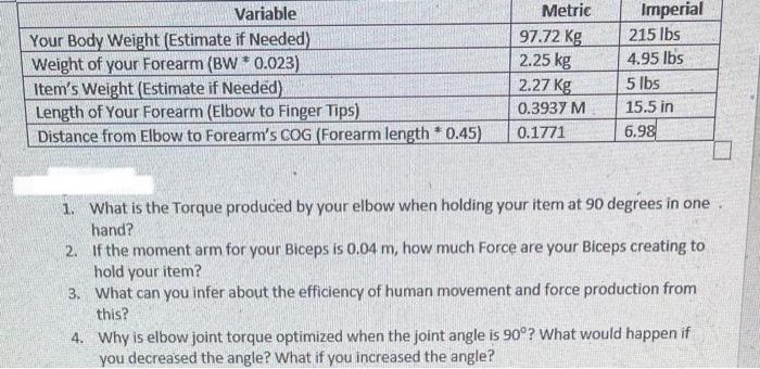 Solved Variable Your Body Weight (Estimate if Needed) Weight | Chegg.com