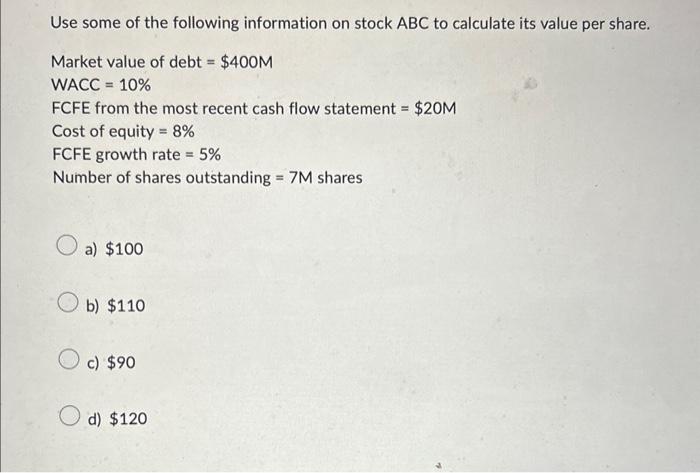 Solved Use some of the following information on stock ABC to | Chegg.com