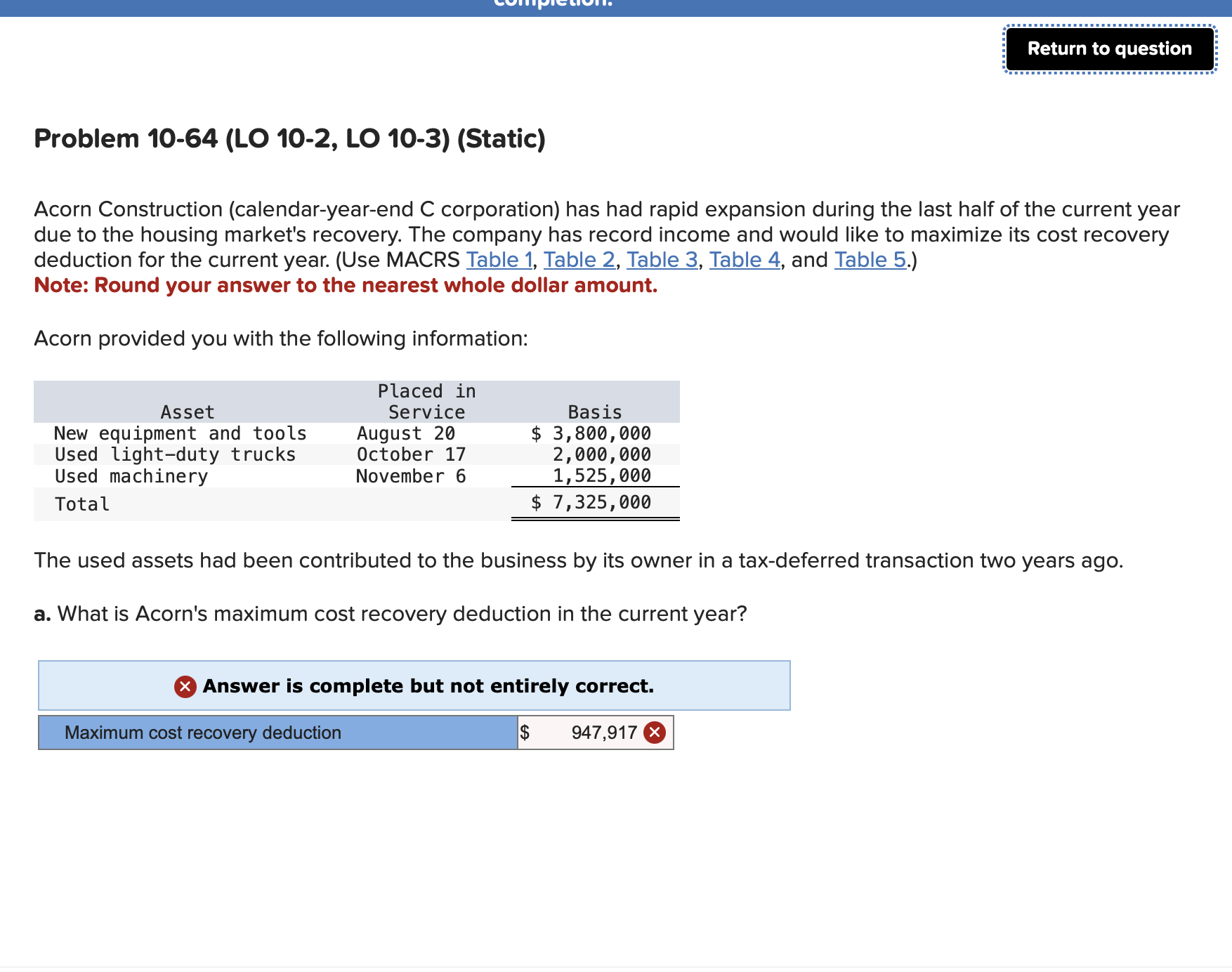 Solved Problem 10-64 (LO 10-2, ﻿LO 10-3) (Static)Acorn | Chegg.com