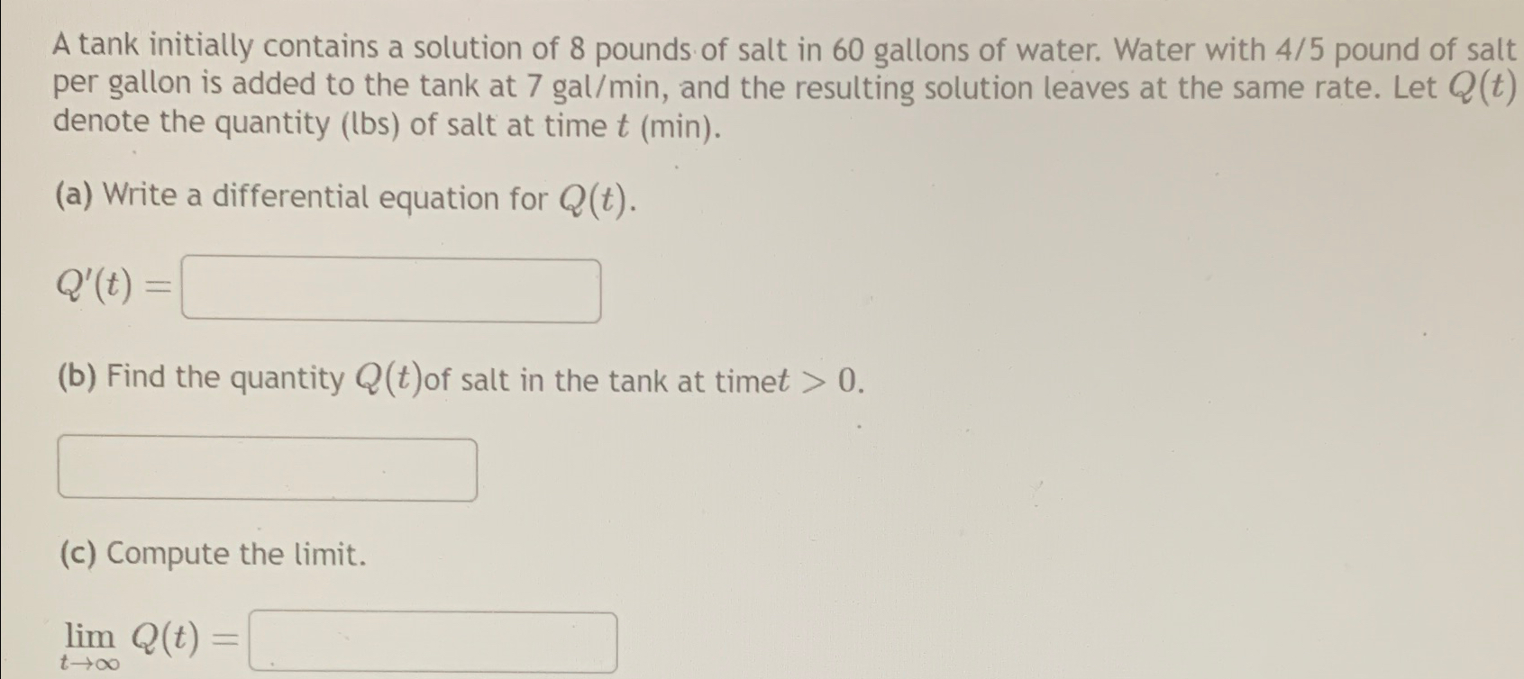 Solved A tank initially contains a solution of 8 ﻿pounds of | Chegg.com