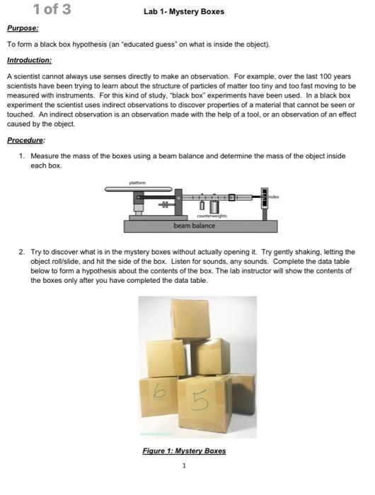 1 of 3 Lab 1- Mystery Boxes Purpose: To form a black | Chegg.com