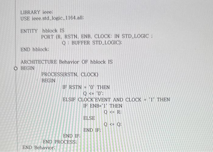 Solved Library Ieee Use Ieeestdlogic1164all Entity 