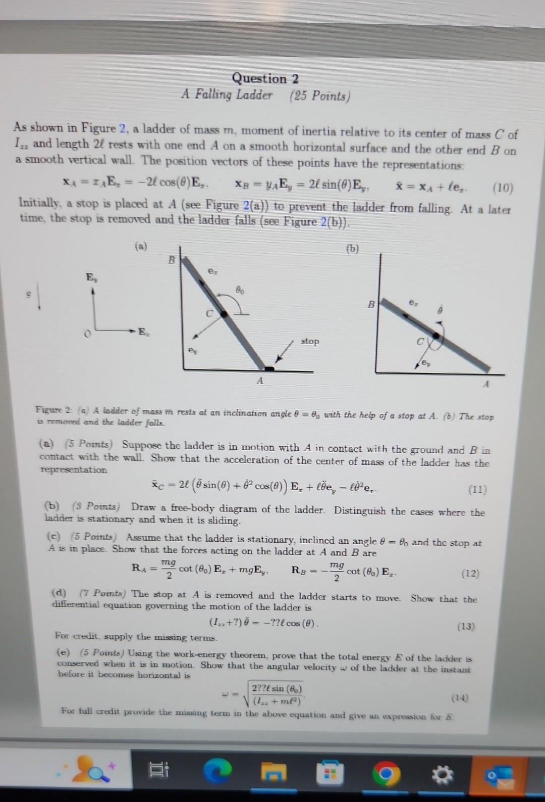 Solved As shown in Figure 2, a ladder of mass m, moment of | Chegg.com