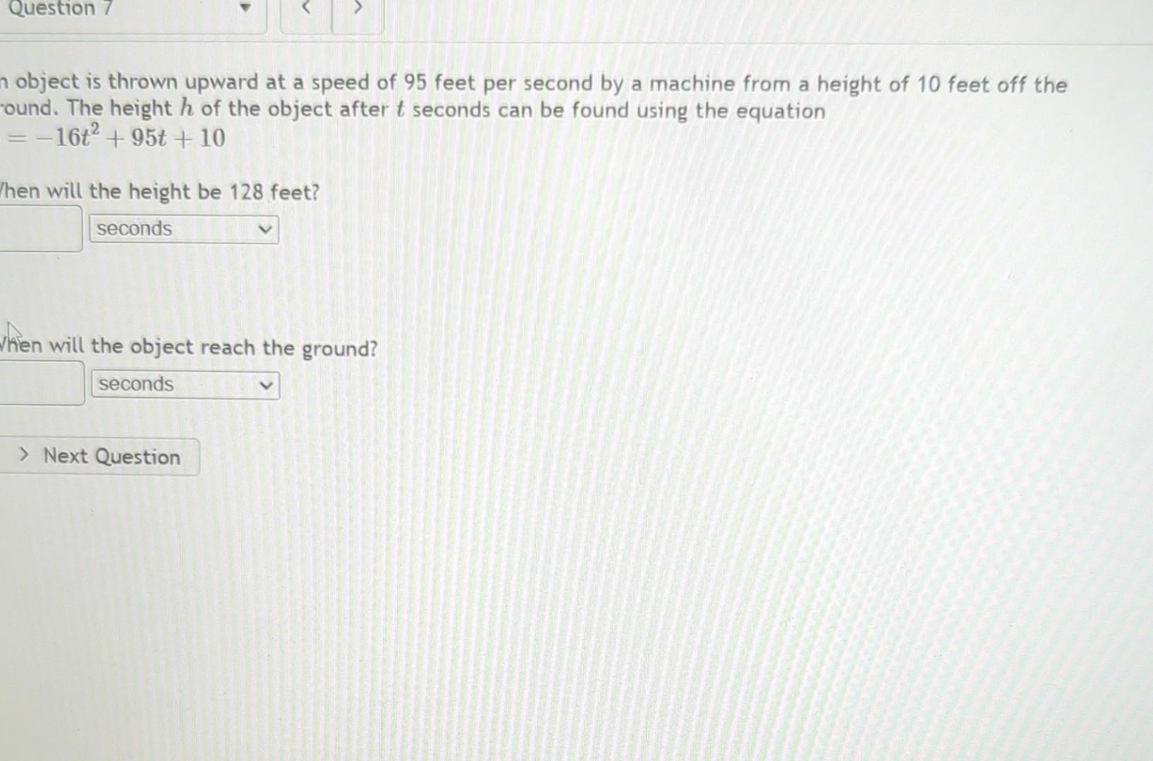 Solved object is thrown upward at a speed of 95 feet per | Chegg.com