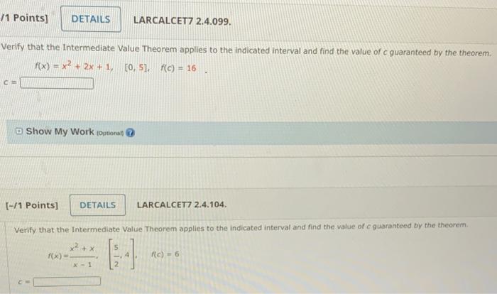 Solved Jerify that the Intermediate Value Theorem applies to | Chegg.com