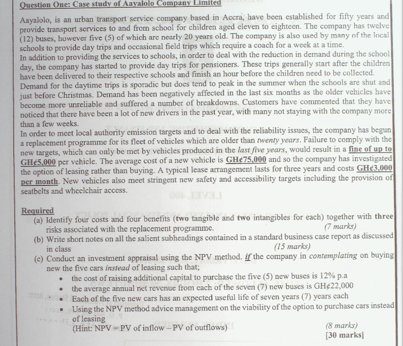 Solved Question One: Case study of Aayalolo Company | Chegg.com