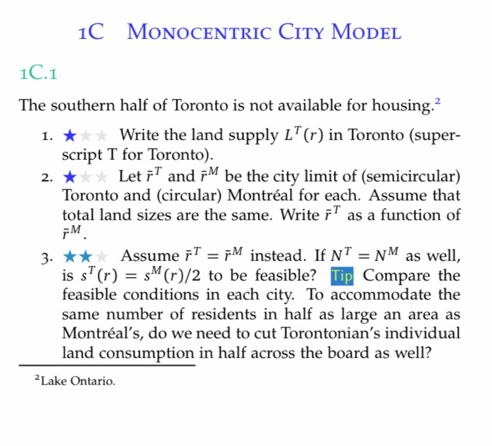 1C MONOCENTRIC CITY MODEL 1C.1 The southern half of | Chegg.com