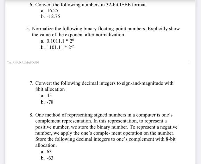 Solved 6. Convert the following numbers in 32-bit IEEE | Chegg.com
