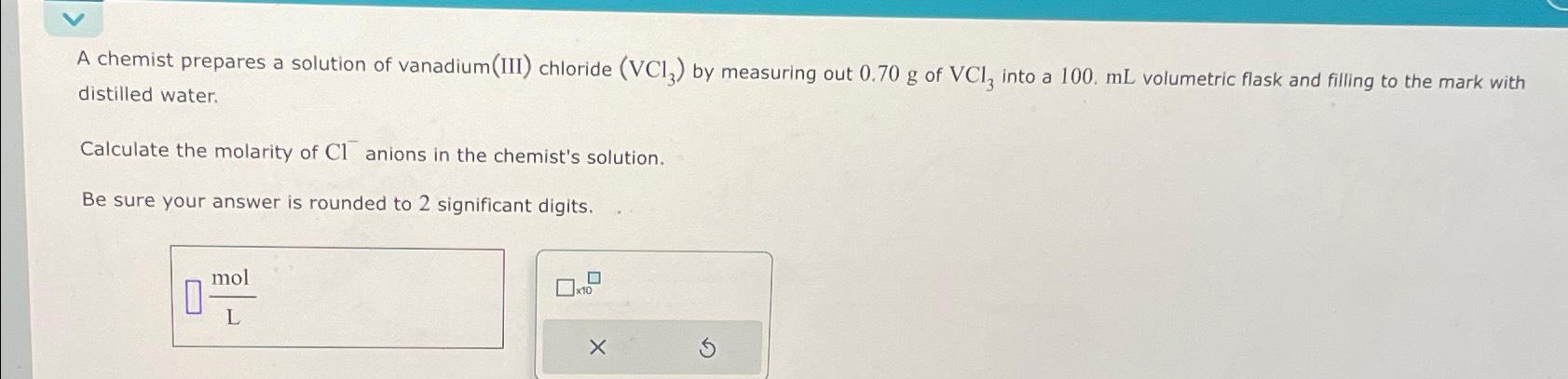 Solved A chemist prepares a solution of vanadium(III) | Chegg.com