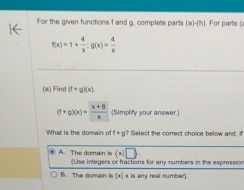 Solved For the given functions f ﻿and g, ﻿complete parts | Chegg.com