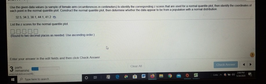 Solved Use the given data values (a sample of female arm | Chegg.com