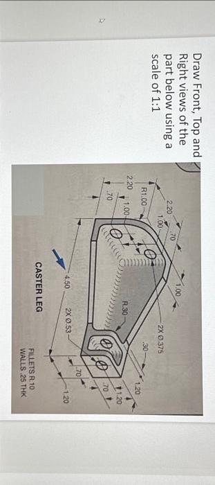 Solved Draw Front, Top and Right views of the part below | Chegg.com