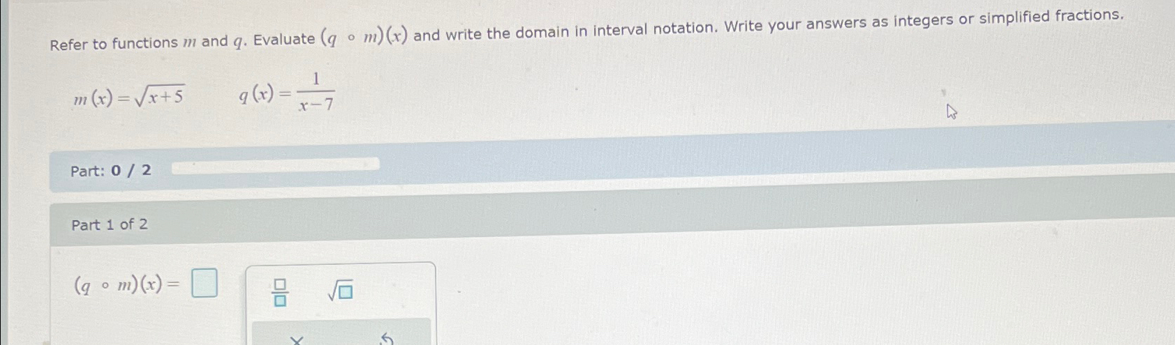 Solved Refer to functions m ﻿and q. ﻿Evaluate (q@m)(x) ﻿and | Chegg.com