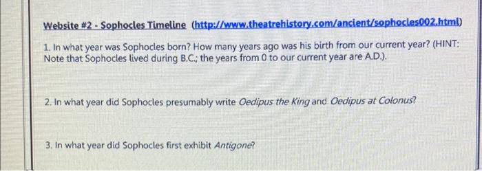 Website \#2 - Sophocles Timeline | Chegg.com