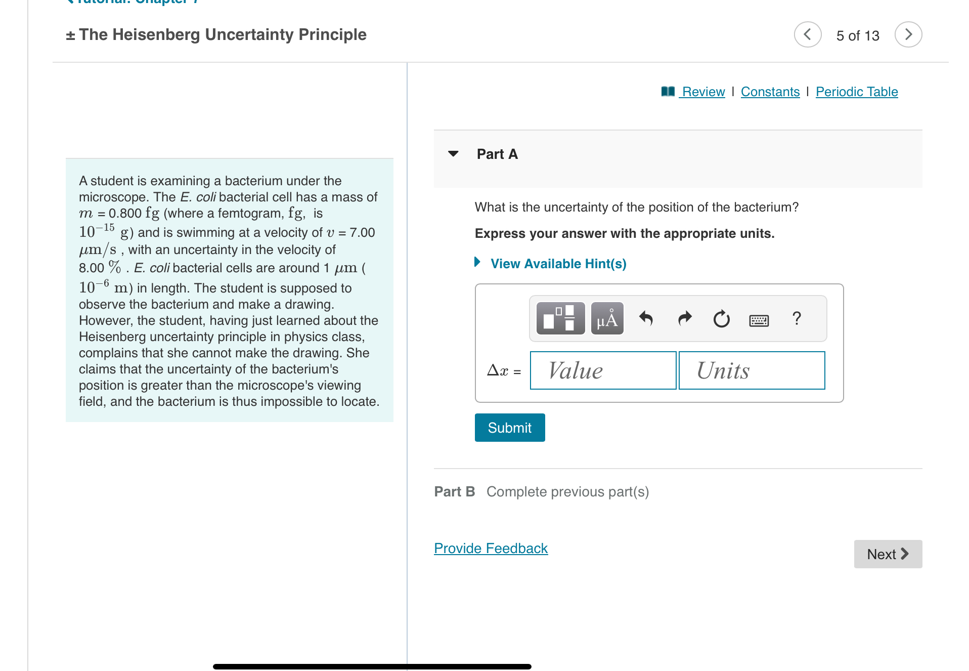 Solved +- ﻿The Heisenberg Uncertainty Principle5 ﻿of 13A | Chegg.com